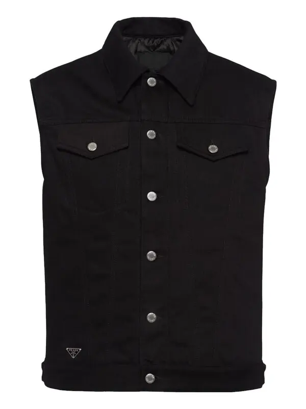 Prada Button-up Denim Gilet - Black