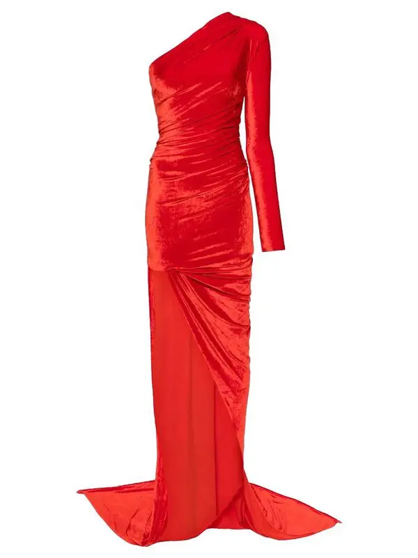 Balenciaga Asymmetric Velvet Dress - Red