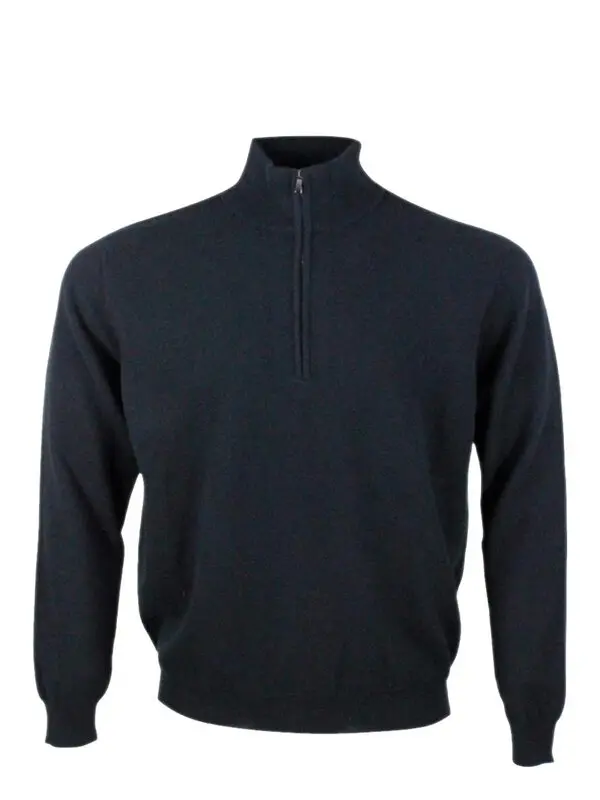 Malo Turtleneck Sweater With Half Zip - Black
