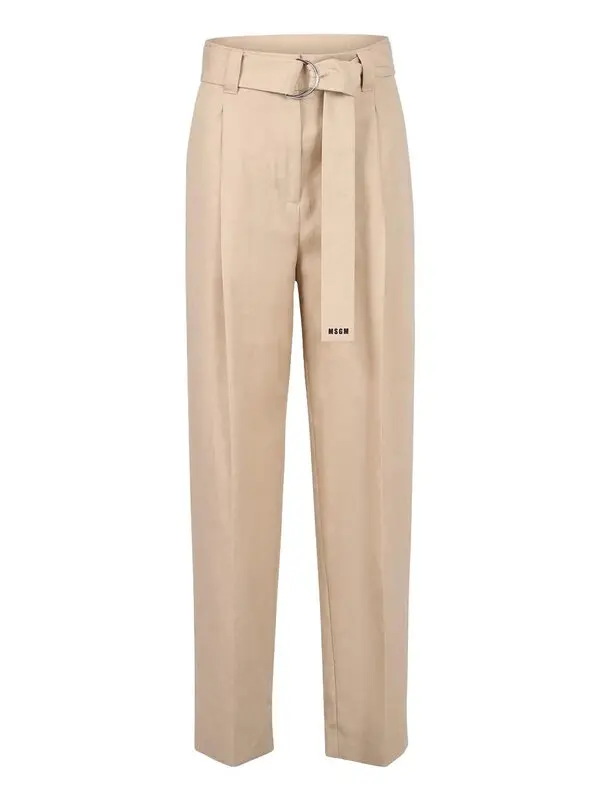 MSGM High-waisted Belted Trousers - Beige