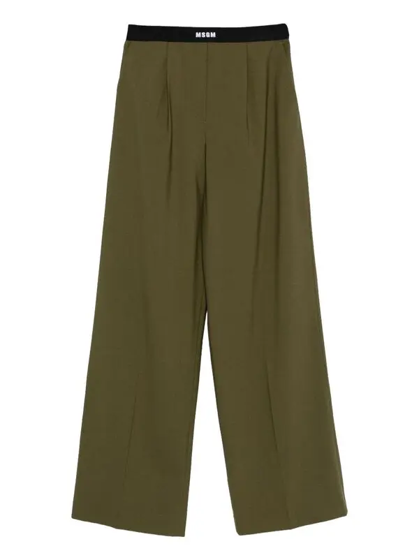 MSGM High-waist Wool-blend Palazzo Trousers - Green