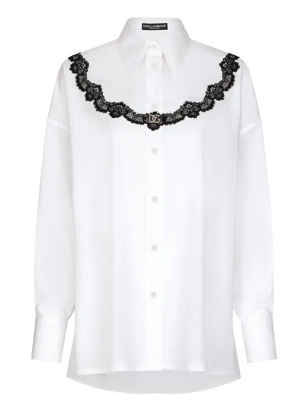 Dolce & Gabbana Oversize Poplin Shirt With Lace Inserts - White