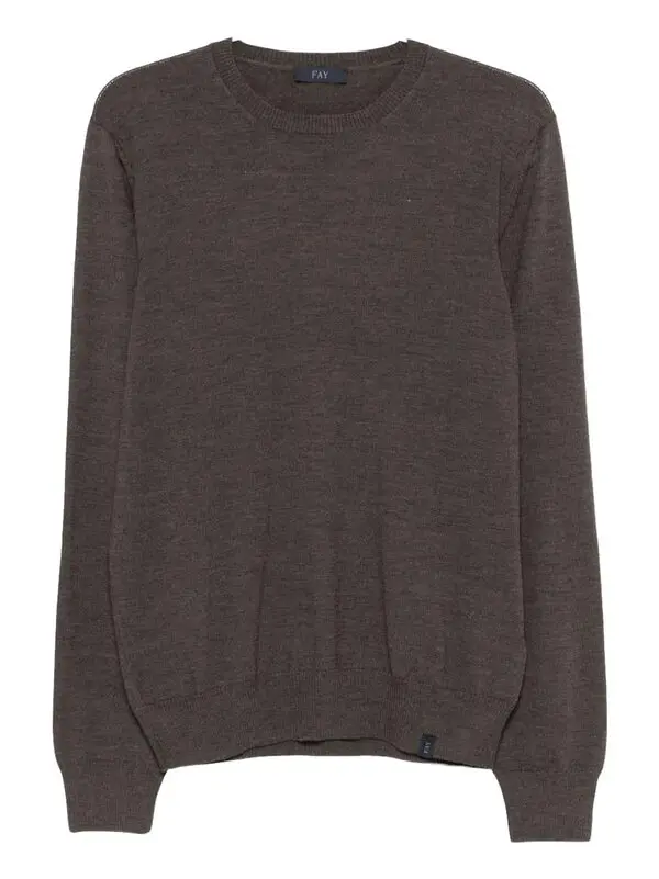 FAY Wool Crew Neck Sweater - Brown