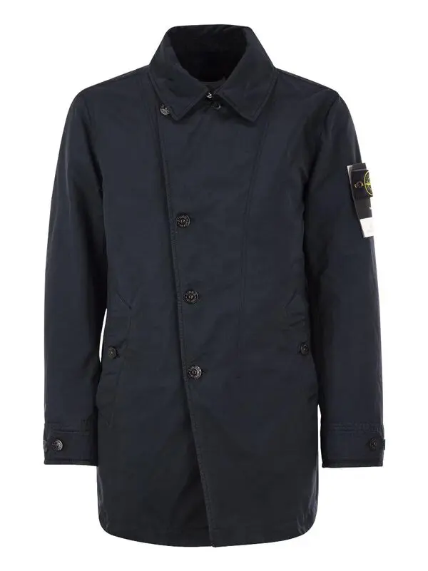 Stone Island Short Trench Coat With Anti-drip Treatment - Navy Blue