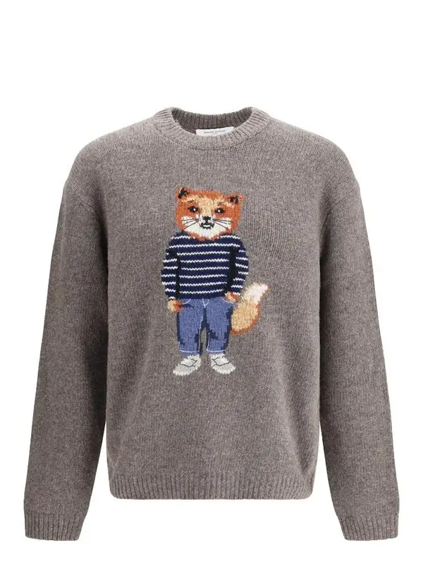 Maison Kitsuné Dressed Fox Intarsia Sweater - Grey