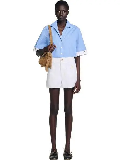 Sandro Flared Denim Shorts With Patch Pockets - Green