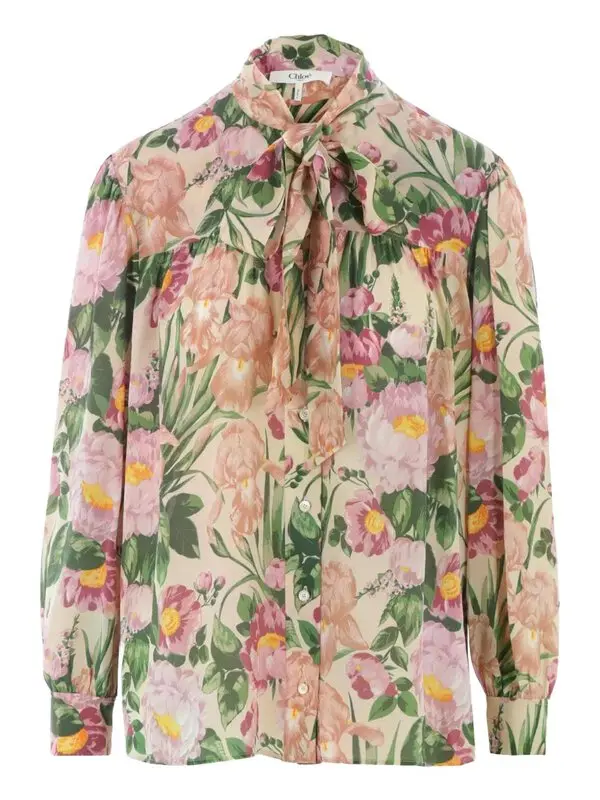 Chloé Lavallière Floral Print Silk Blouse - Neutrals