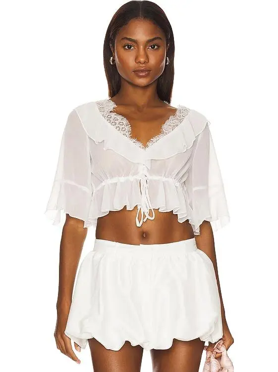 Bardot Louelle Lace Trimmed Cropped Blouse - White