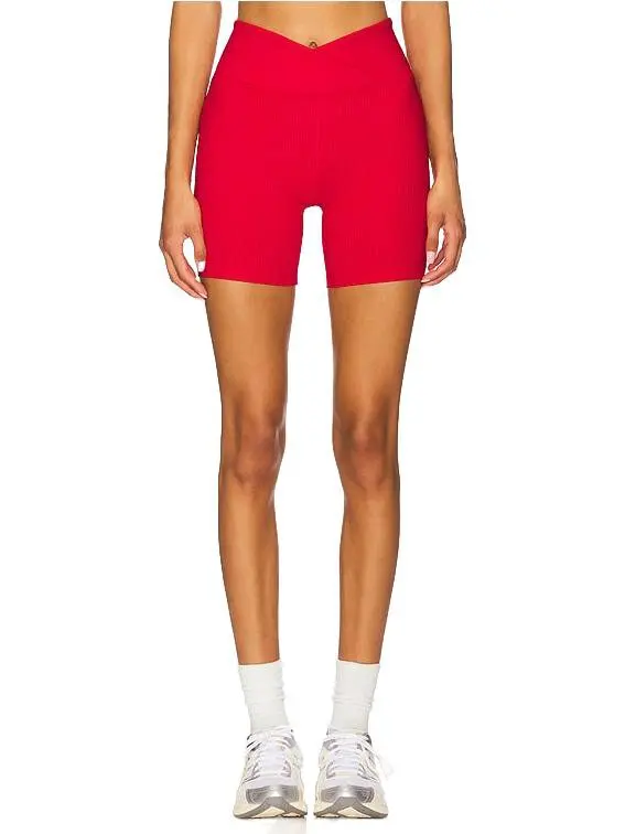 Year Of Ours Ribbed V Waist Biker Short - Cherry