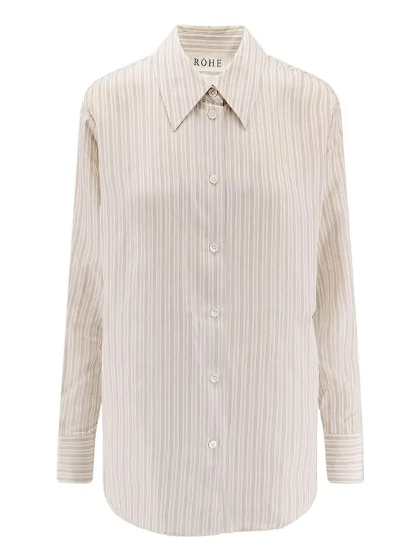 RÓHE Striped Silk Shirt - Beige