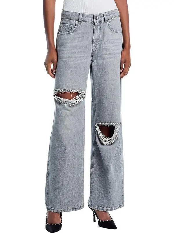 AREA High-rise Wide-leg Denim Jeans - Light Grey