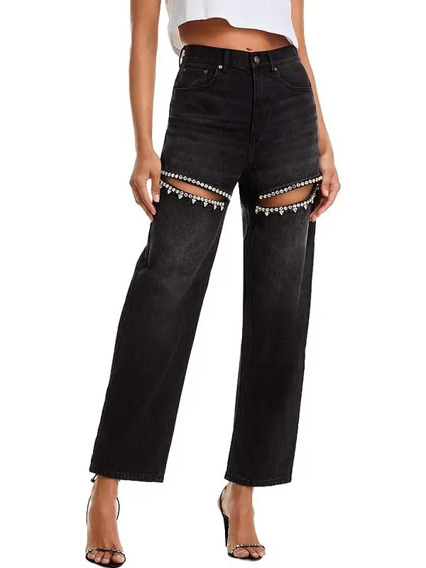 AREA Crystal Slit Jeans - Black