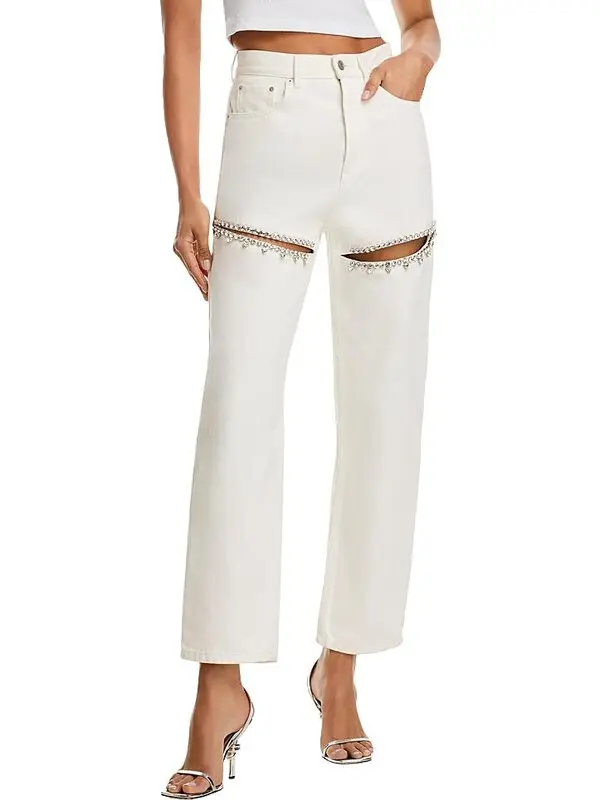 AREA Crystal Slit Denim Jeans - White