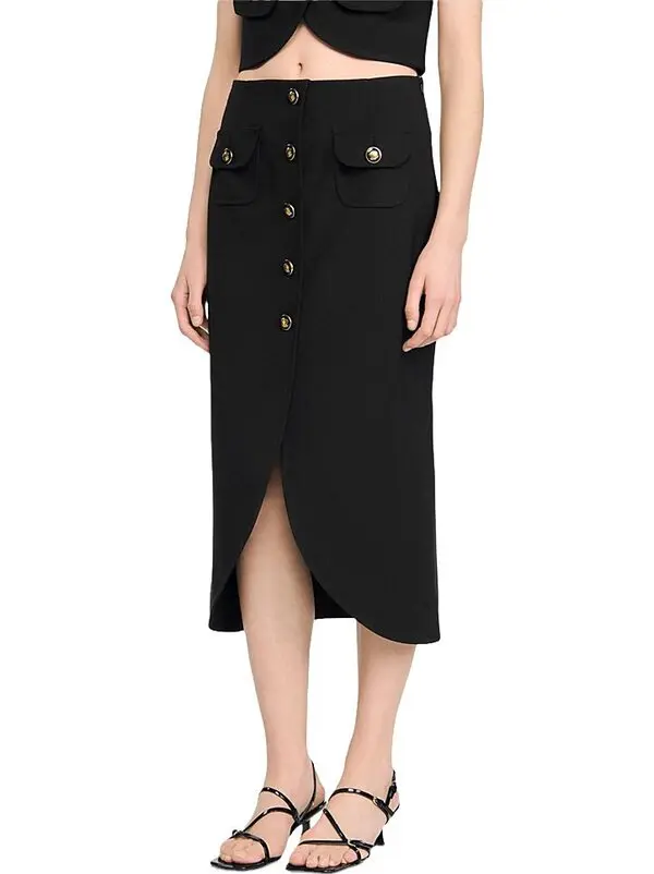 Sandro Buttoned Midi Skirt - Black