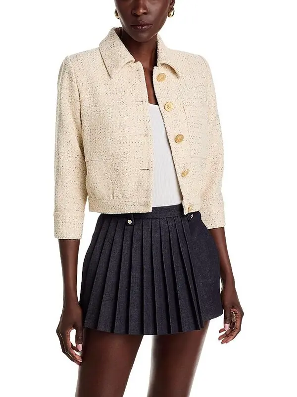 L'Agence Jia Crop Jacket - Ecru Multi Sequin Tweed