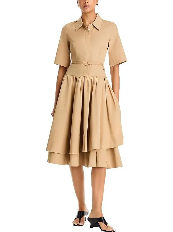 Co Short Sleeve Belted Dress - Camel