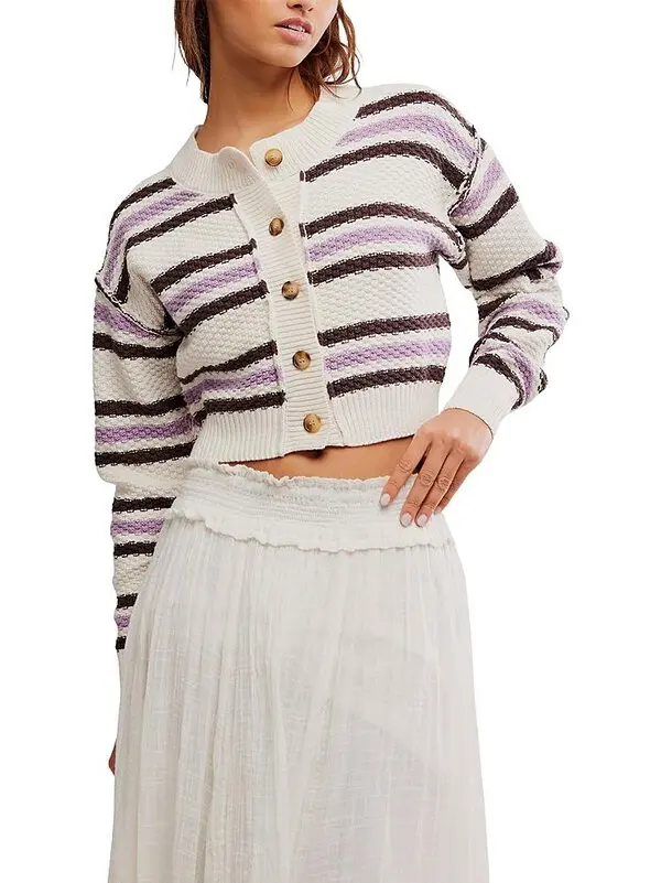 Free People Lila Striped Cardigan - Ivory Combo