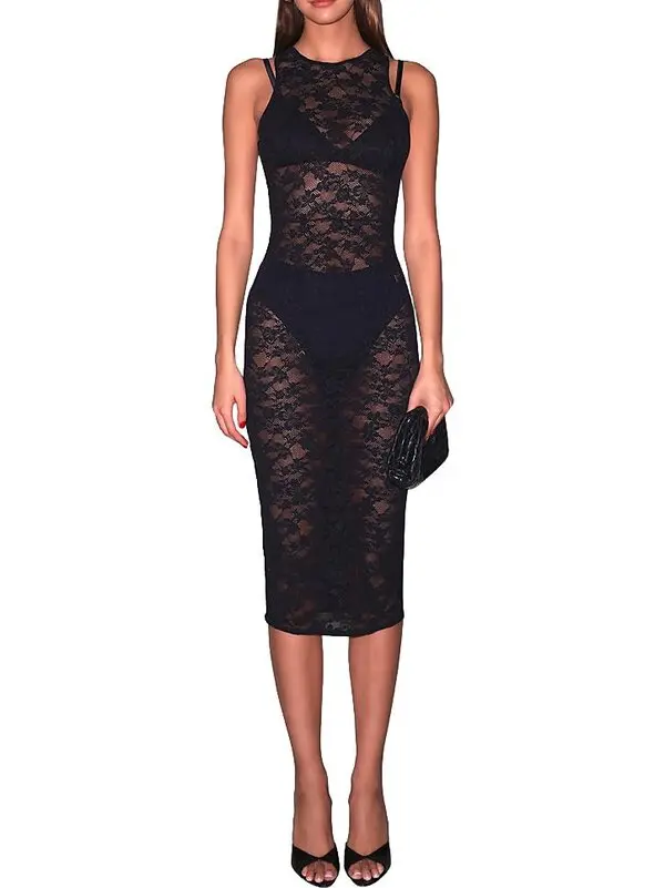 Fleur Du Mal Le Stretch Lace Racer Tank Dress - Black