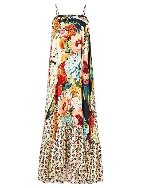Camilla Ruffled Silk Maxi Dress - Aromatic Amor
