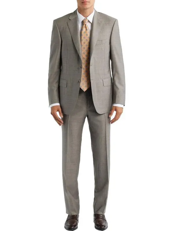 Canali Siena Regular Fit Brown Mélange Super 130s Wool Suit - Beige