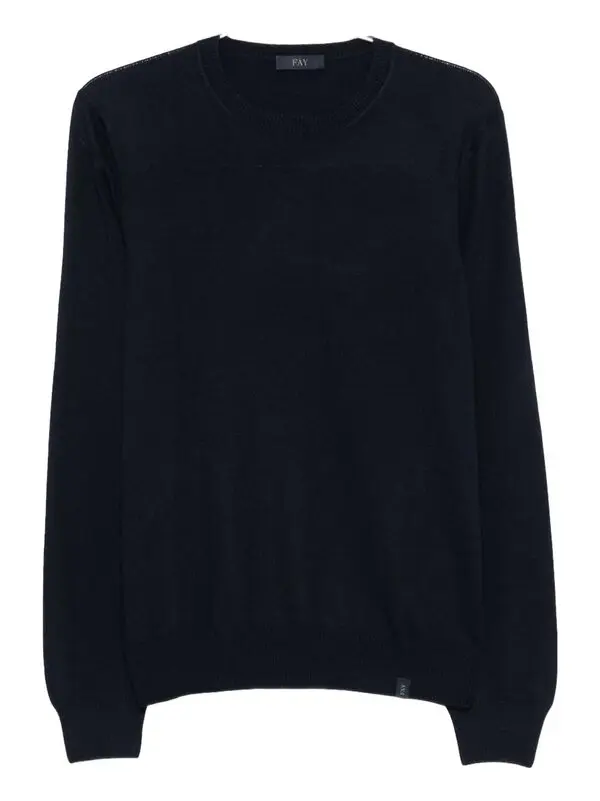 FAY Crew Neck Wool Sweater - Blue