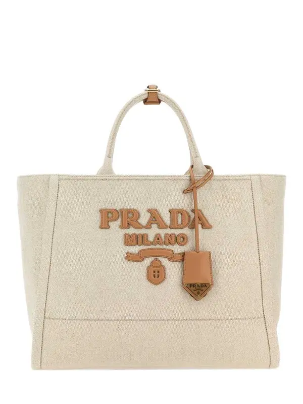 Prada Sand Canvas Shopping Bag - Beige O Tan