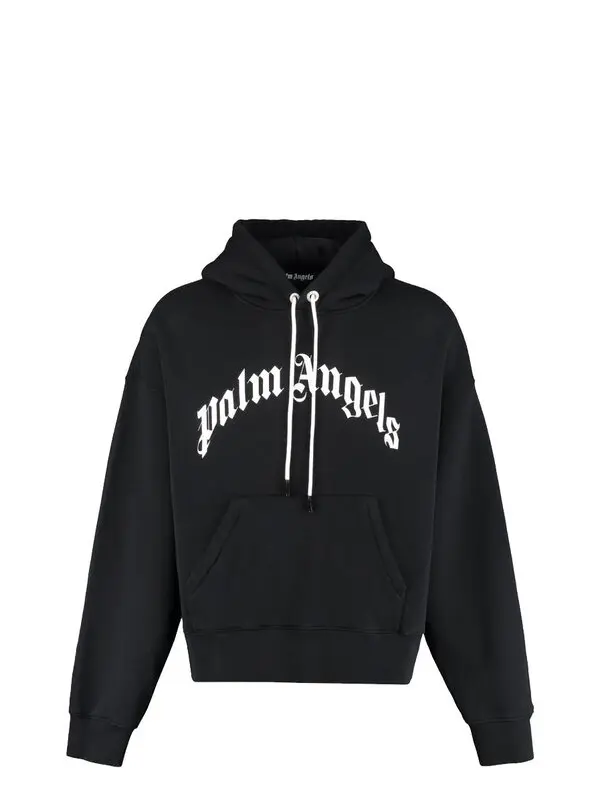 Palm Angels Logo Cotton Hoodie - Black