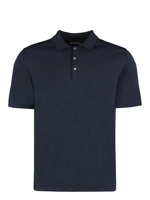 THE (ALPHABET) The Cotton Knit Polo Shirt - Blue