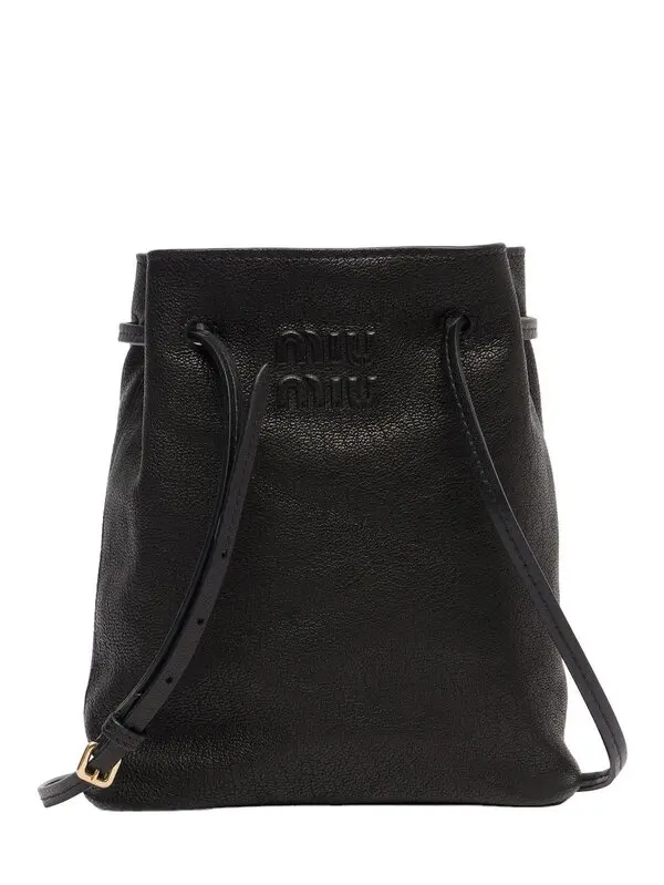 Miu Miu Logo Leather Bucket Bag - Black