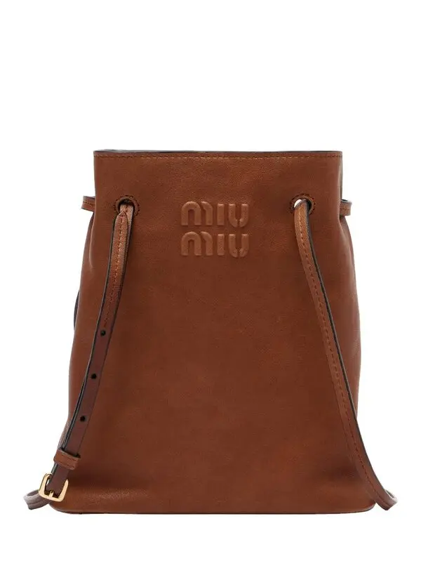 Miu Miu Logo Leather Bucket Bag - Brown