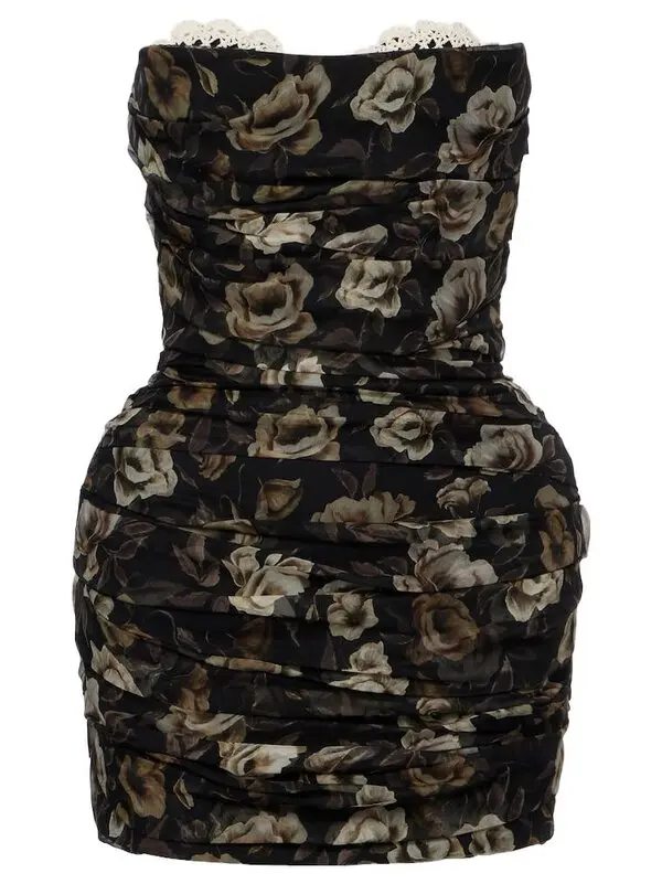 Magda Butrym Floral Ruched Silk Minidress - Black