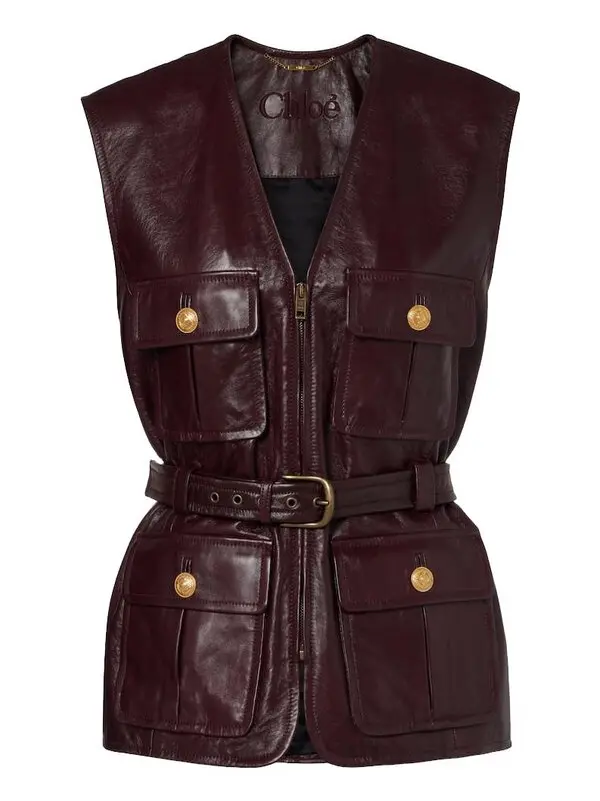 Chloé Belted Leather Vest - Brown