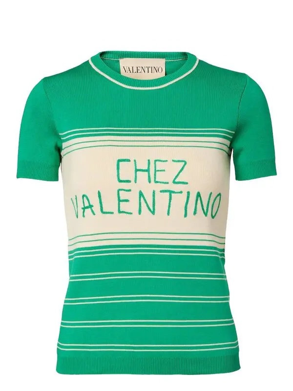 Valentino Garavani Chez Striped Cotton Top - Green