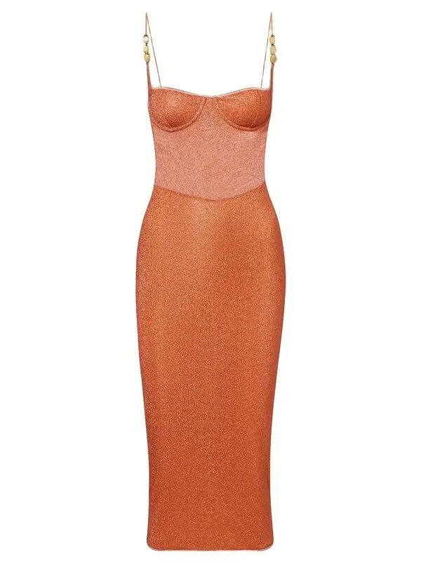 Oseree Lumière Open-back Midi Dress - Orange