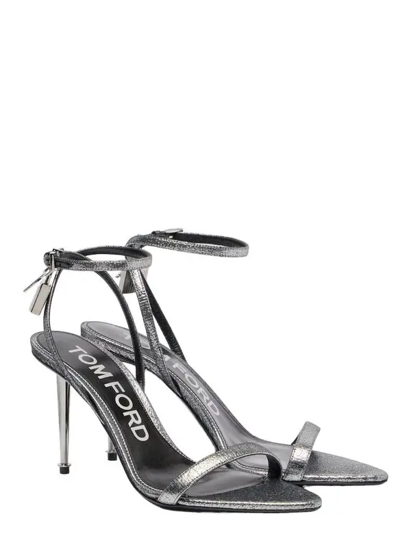 TOM FORD Padlock 85 Metallic Sandals - Silver
