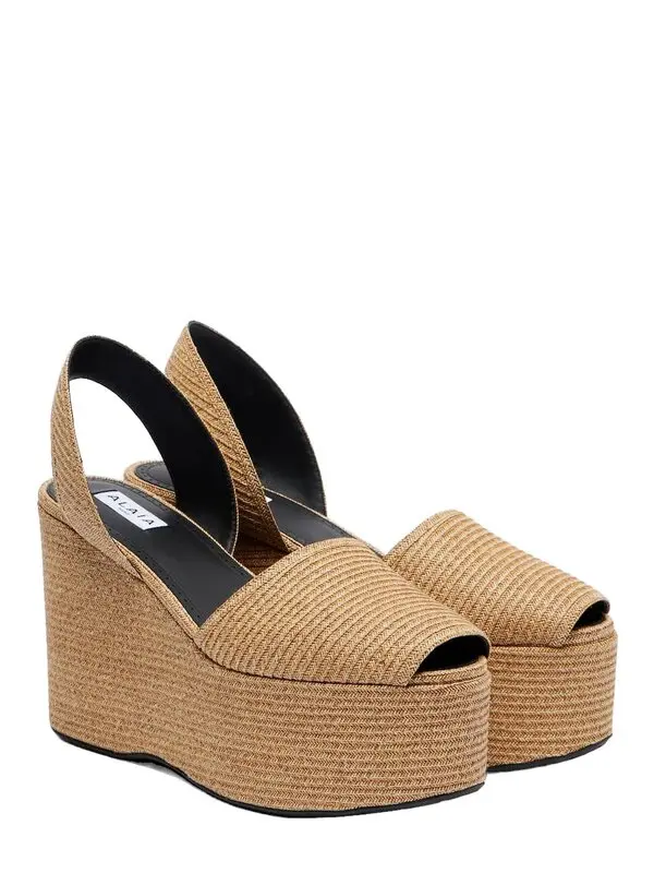 Alaïa Straw Wedge Sandals - Beige