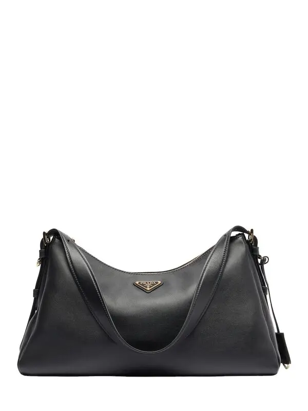 Prada Aimée Large Leather Shoulder Bag - Black