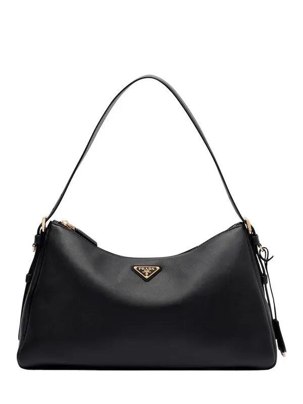 Prada Aimée Large Leather Shoulder Bag - Black