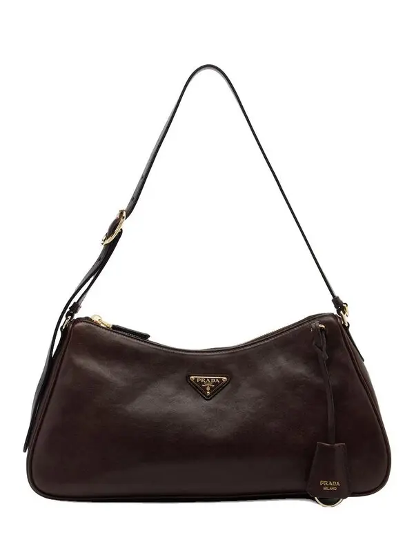 Prada Large Leather Shoulder Bag - Brown