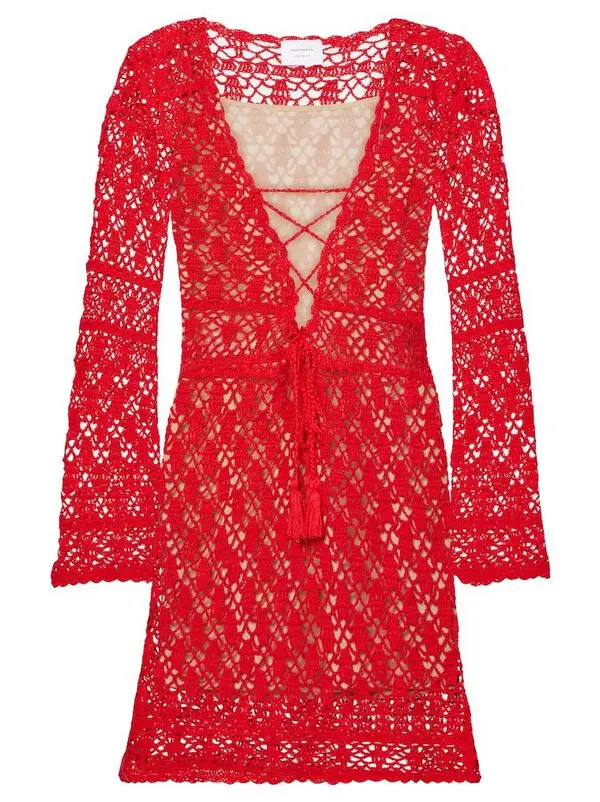Anna Kosturova Bianca Crochet Mini Dress - Red