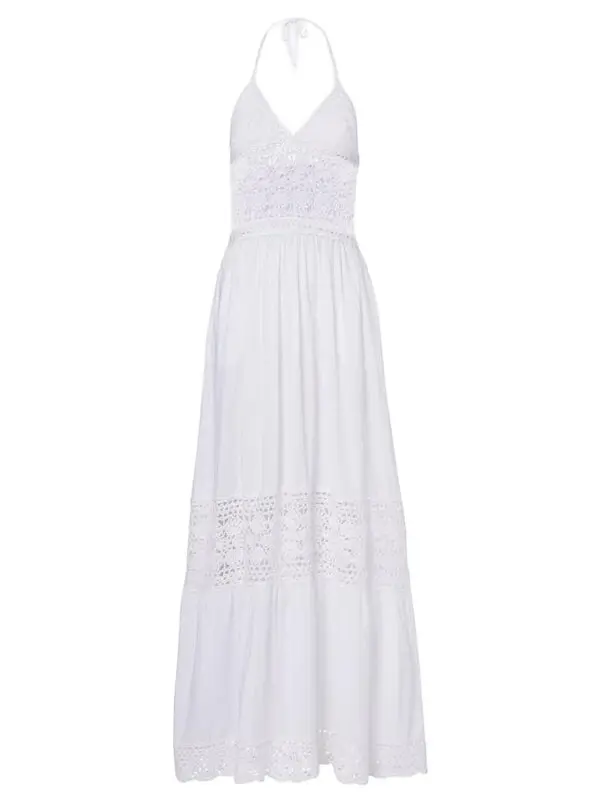 Anna Kosturova Filigree Crochet Halterneck Maxi Dress - White