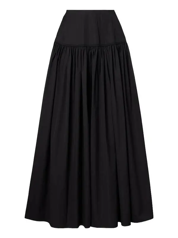Alaïa Gathered Cotton Poplin Maxi Skirt - Black