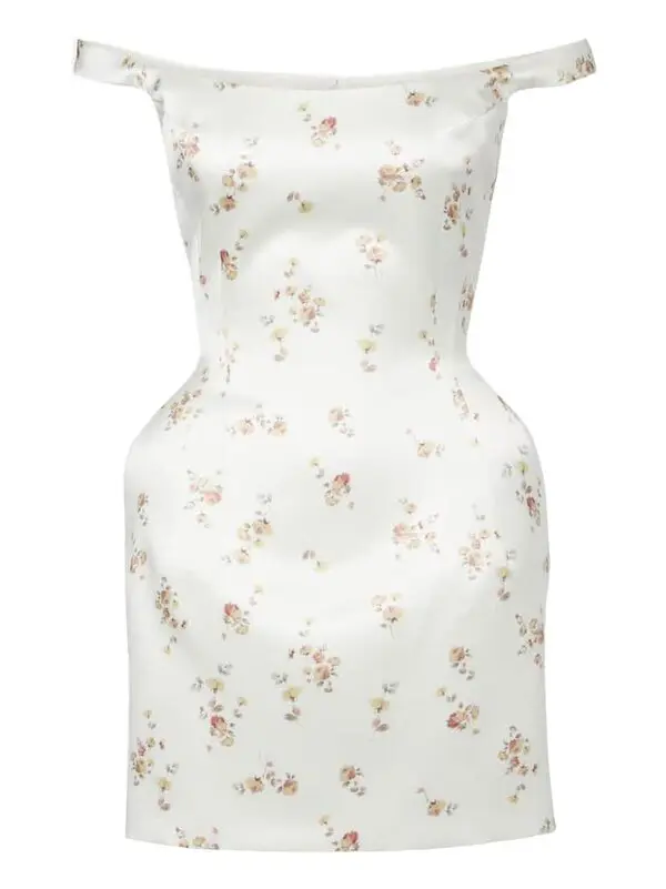 Magda Butrym Floral Off-shoulder Silk Minidress - White