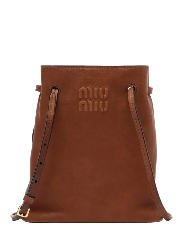 Miu Miu Logo Leather Crossbody Bag - Brown