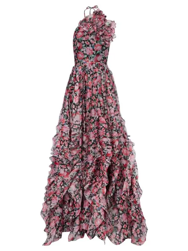 Carolina Herrera Floral Halterneck Gown - Multicoloured