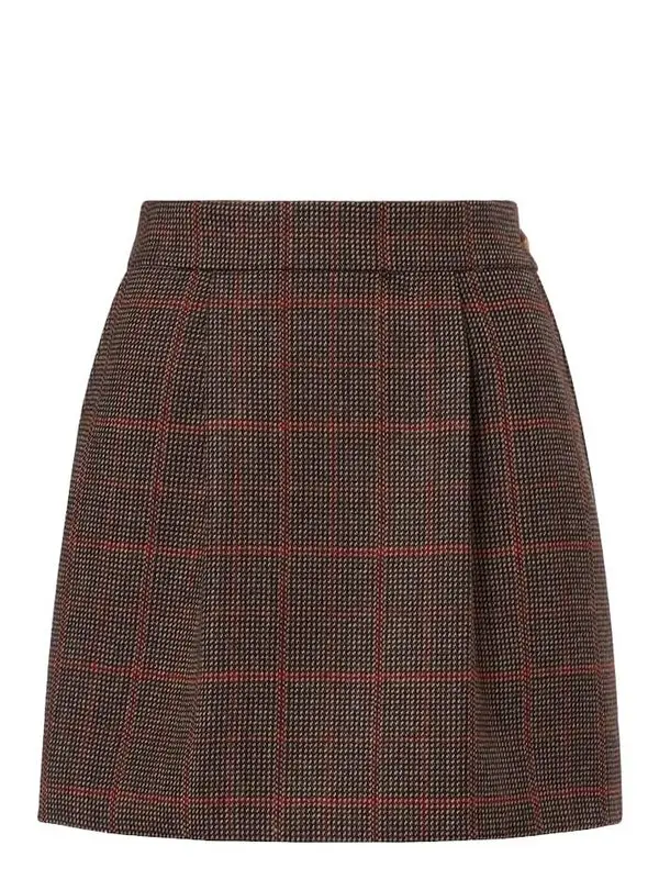 Chloé Checked Virgin Wool Mini Skirt - Brown