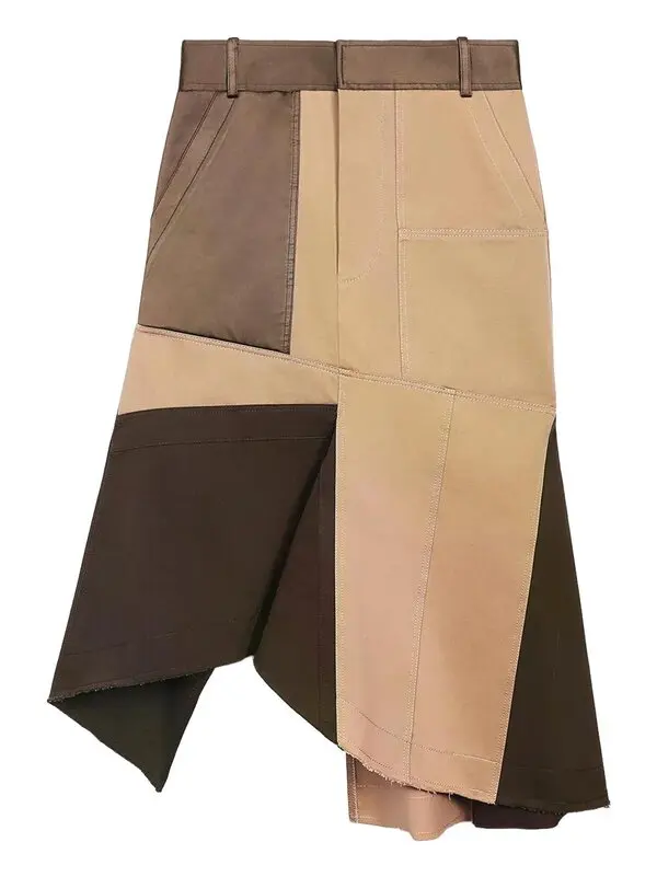 Ports 1961 Asymmetrical Patchwork Midi Skirt - Brown