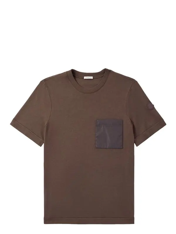Moncler Logo-appliquéd Shell-trimmed Cotton And Cashmere-blend Jersey T-shirt - Brown