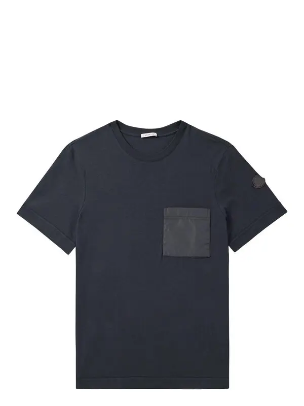 Moncler Logo-appliquéd Shell-trimmed Cotton And Cashmere-blend Jersey T-shirt - Blue