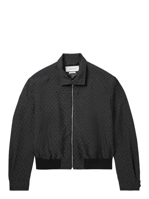 Alexander McQueen Cropped Printed Twill Harrington Jacket - Black